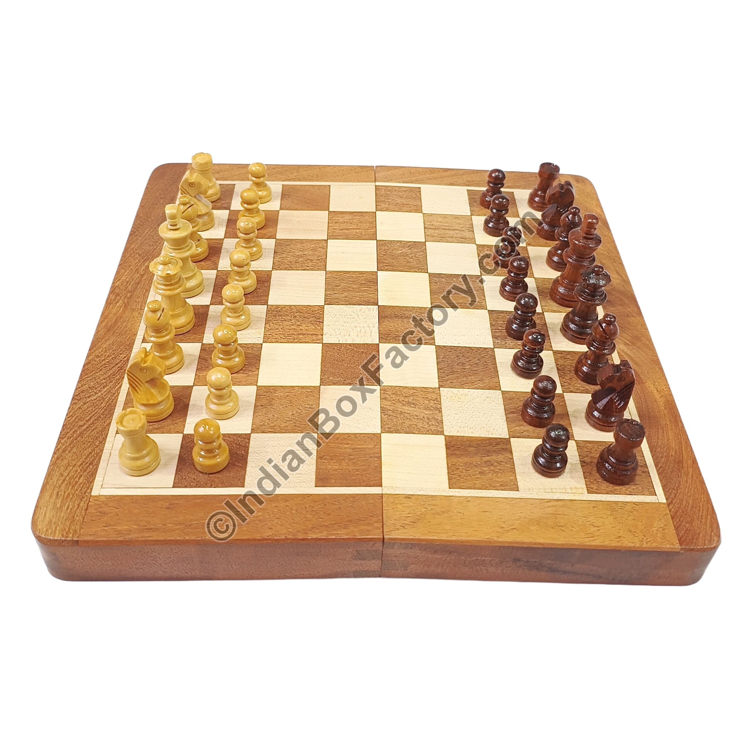 Travel Chess Set - Magnetic - Wooden (10") with latches - IndianBoxFactory